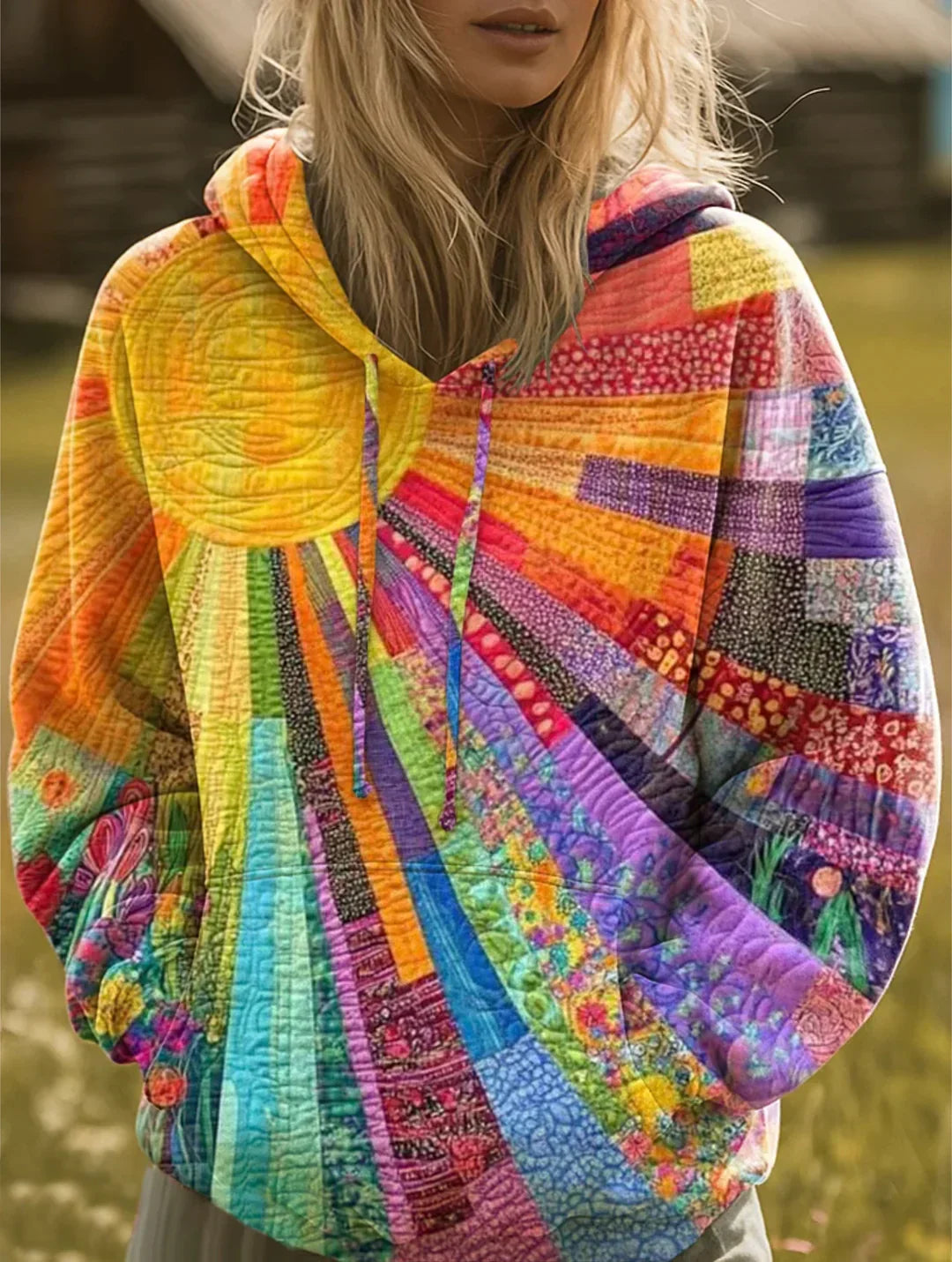 Laura™ - Bohemian Multicolor Patchwork Hoodie – emmaolivia-boutique
